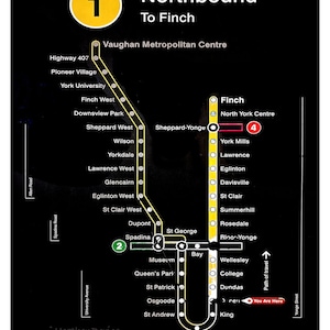 Toronto TTC Station Subway Map Yonge Kennedy Vaughan Kipling Line ...
