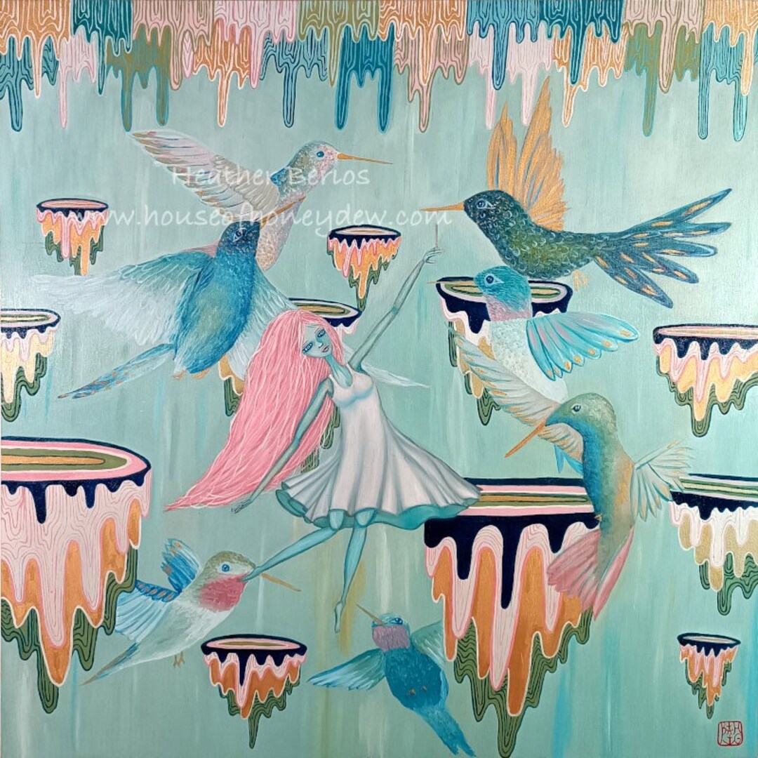 24x24" Original Oil Painting - Hummingbird, Magical, Pop, Islands ...