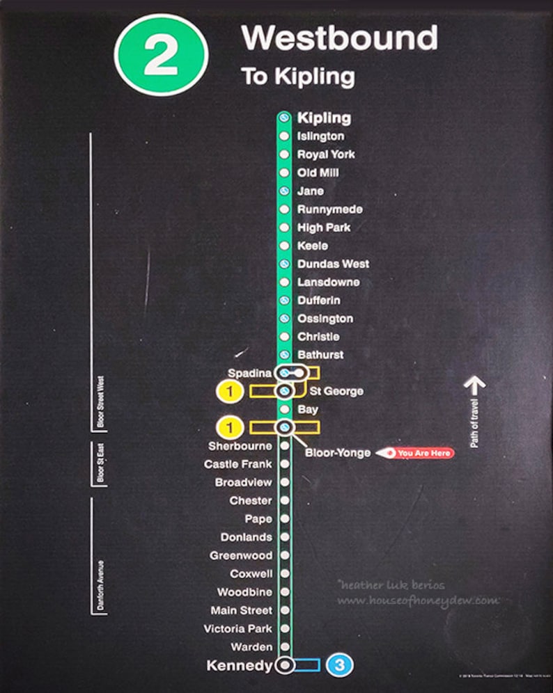 Toronto TTC Station Subway Map Yonge Kennedy Vaughan Kipling - Etsy Canada