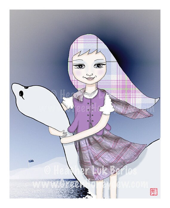 Scottish Girl Art Print Highland Dress Costume Big Eyed | Etsy