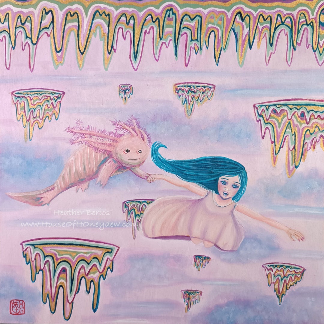 12x12 Original Oil Painting Axolotl, Magical, Whimsical, Fairytale ...