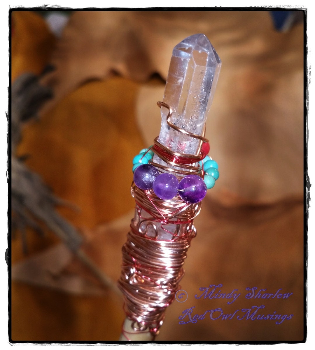 Quartz Crystal Tipped Wand, Beaver Cut Cedar, OOAK , Copper Wire ...