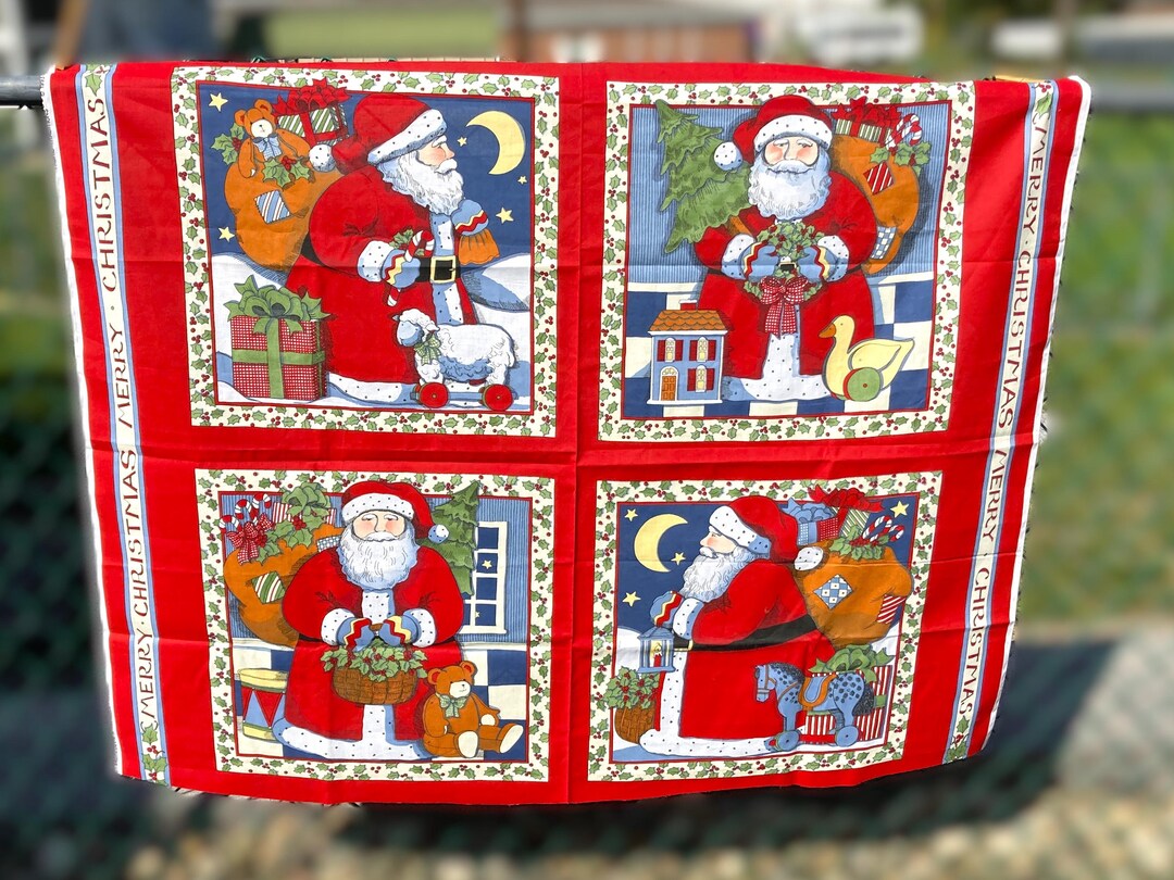 Santa Fabric Panels by Susan Winget, 4 Squares Each Measuring 16 1/2 ...