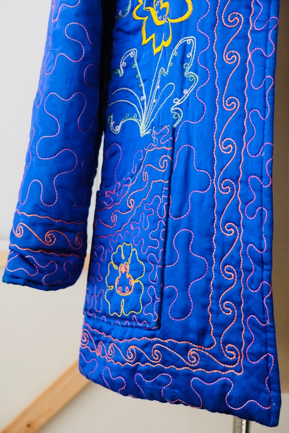 Vintage Chinoiserie Chinese Blue Satin Quilted Jacket… - Gem