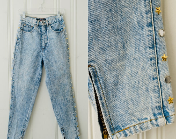 80s Dakota Blue Acid Wash Blue High Waisted Denim Jeans W Bedazzled ...