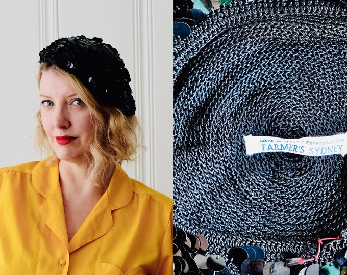 60s Vintage Farmers Sydney Made in Italy Black Sequin Snood Beret - Etsy