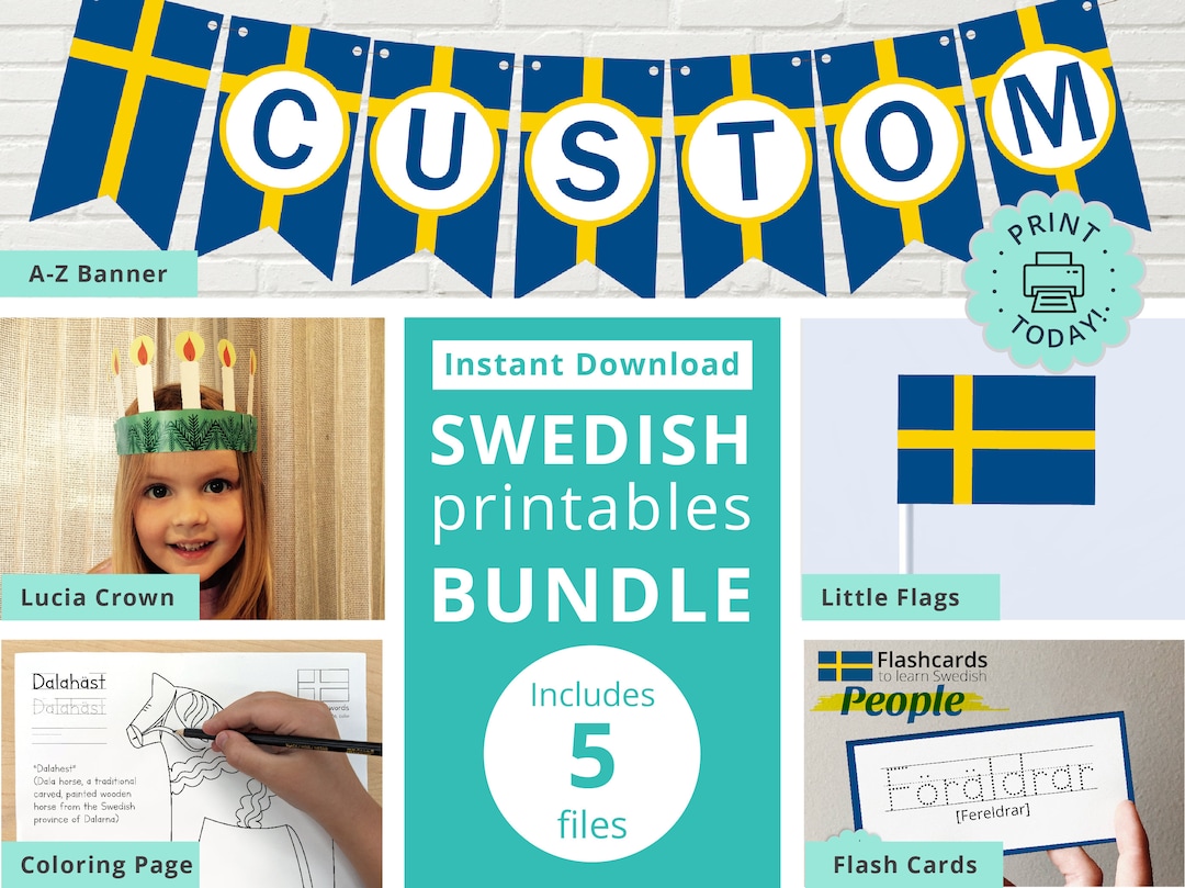 DIY Printable Swedish Bundle Flags Garland Cupcake Toppers Sweden ...