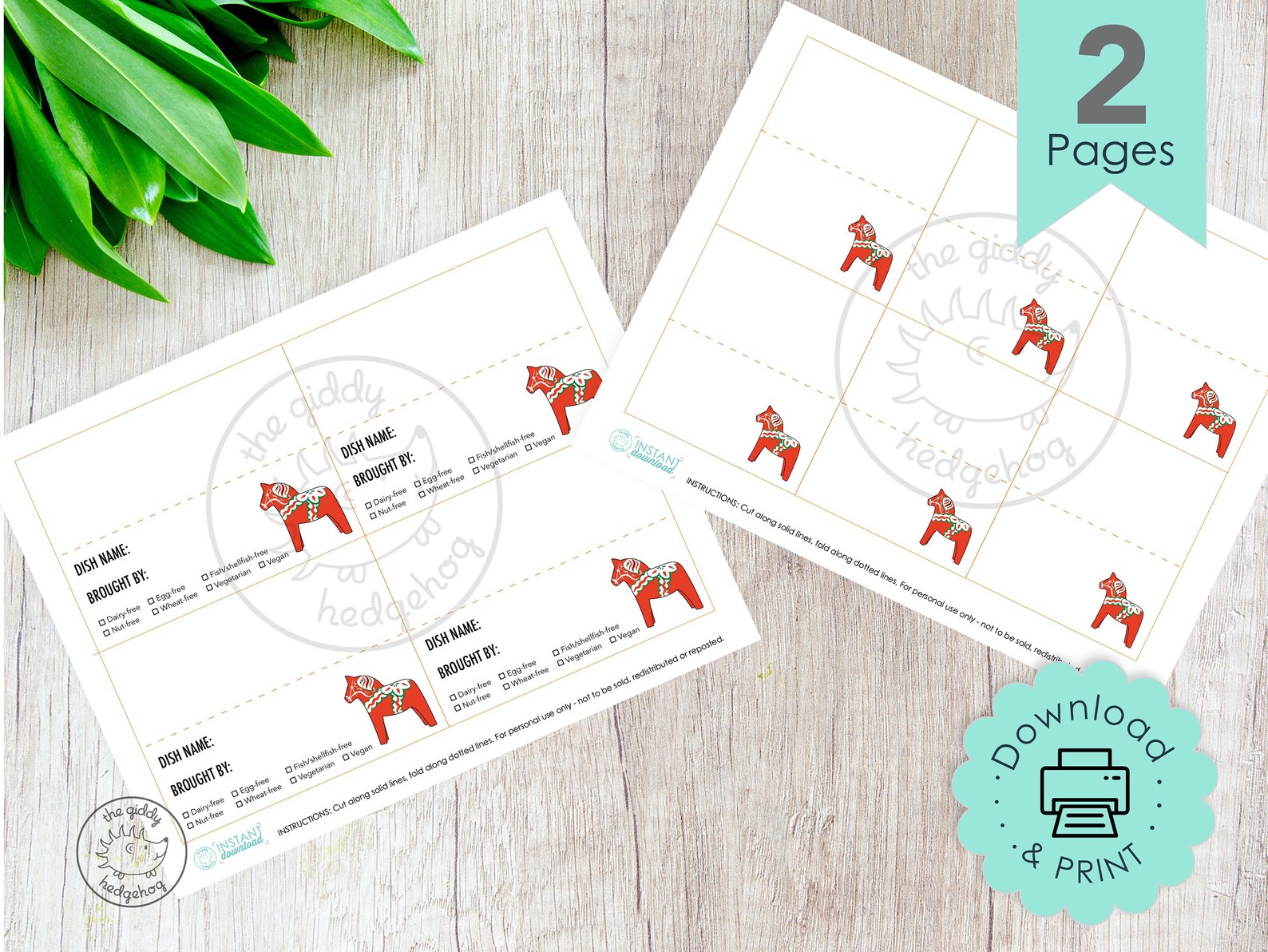 DIY Printable Food Tents Dala Horse Swedish Dalahäst Christmas Allergy ...