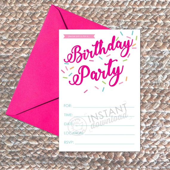Printable DIY Invite Sprinkle Birthday Pink Sprinkles First - Etsy