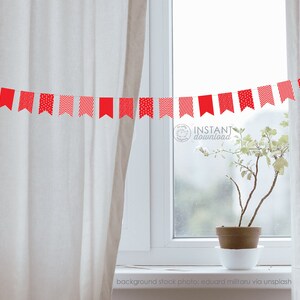 DIY Printable Banner Red Party Flags Polka Dot Chevron Stripes Confetti ...