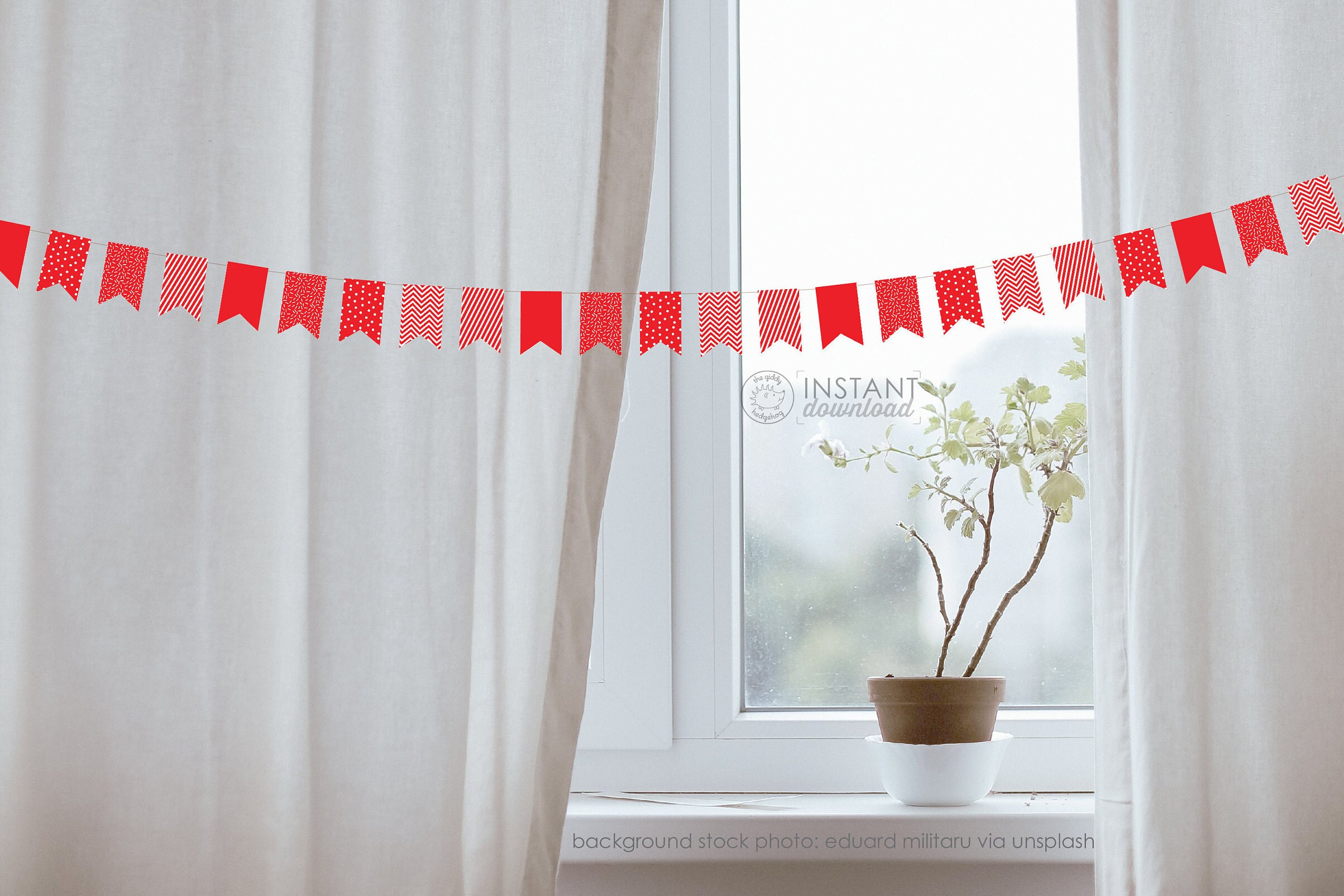 DIY Printable Banner Red Party Flags Polka Dot Chevron Stripes Confetti ...