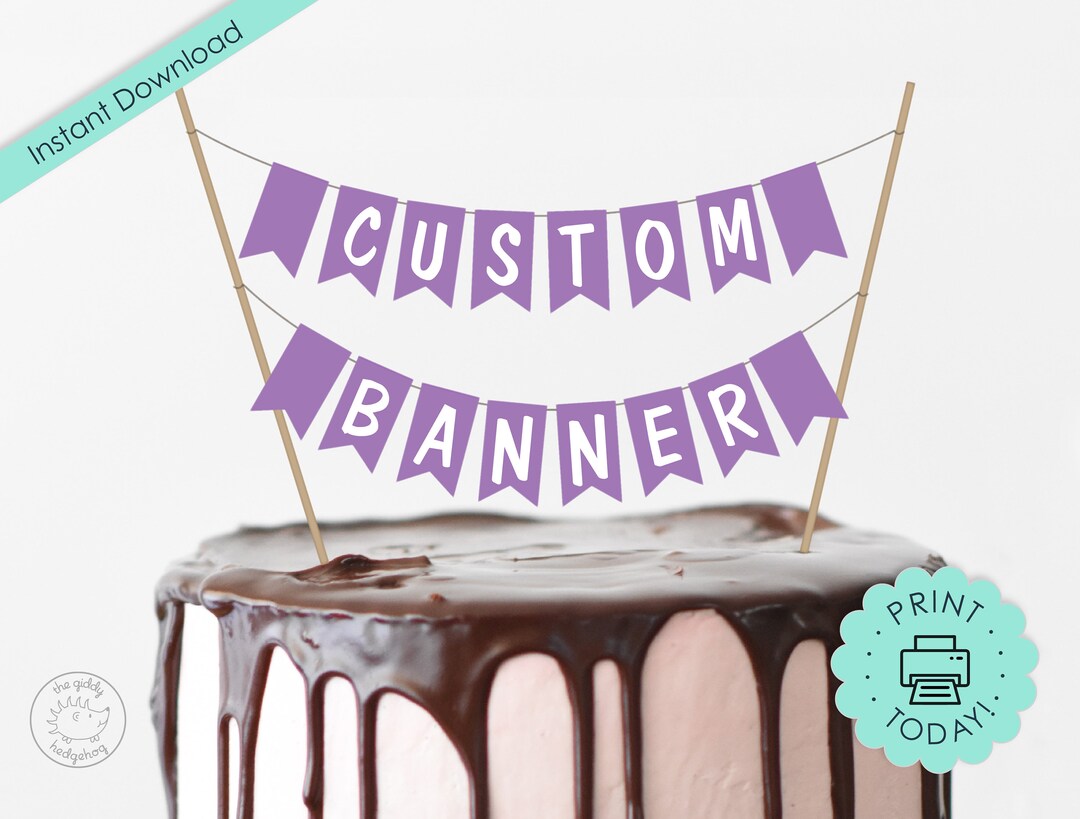 Purple Cake Topper Banner DIY Printable SVG Custom Personalized ...