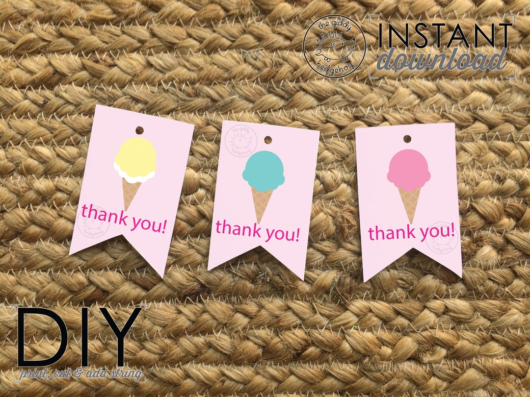 DIY Printable Ice Cream Favor Tags Party Favor Labels Goodie Bag Pink ...