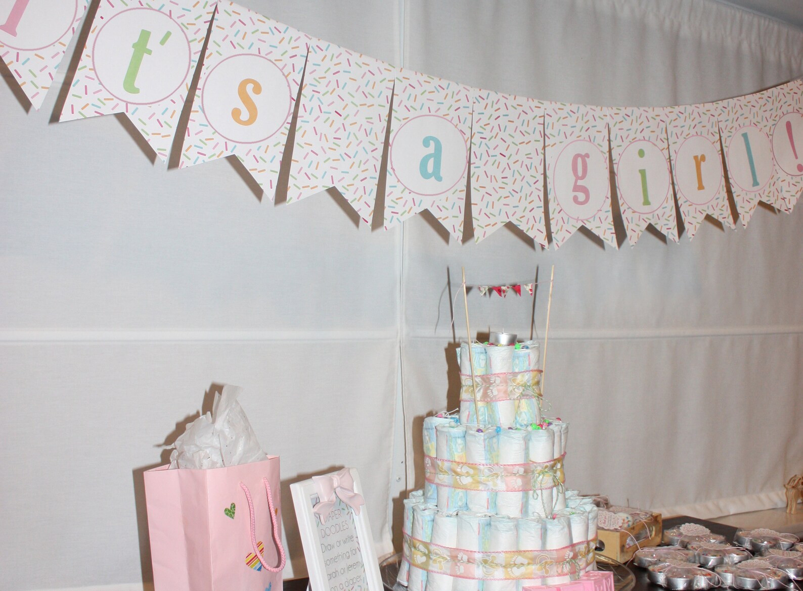 DIY Printable Banner Pink Baby Sprinkle Custom Baby Shower Pastel ...