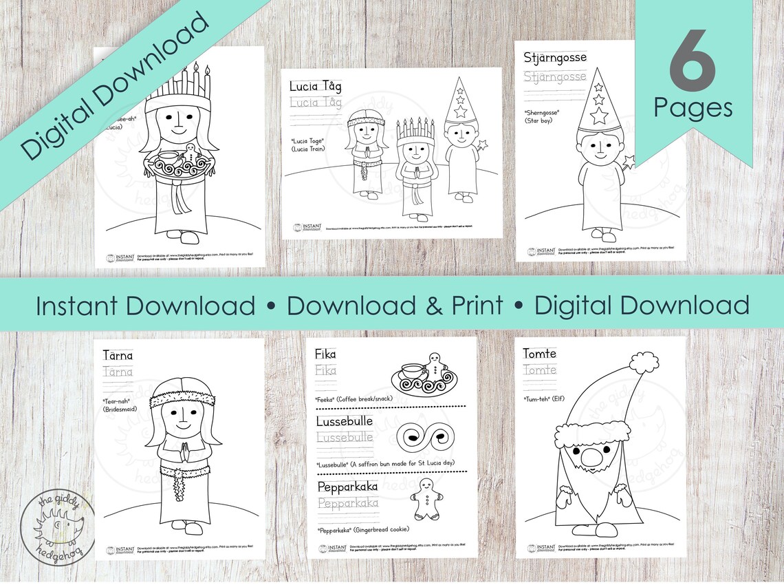 DIY Printable St Lucia Coloring Page Swedish Kids Saint Lucia Santa ...
