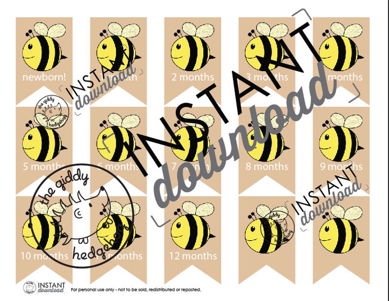 Printable DIY Banner Bumble Bee Party Decorations Numbers Monthly Baby ...