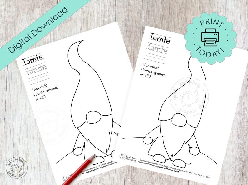 DIY Printable Swedish Tomte Coloring Page Teach Kids Language Learn ...