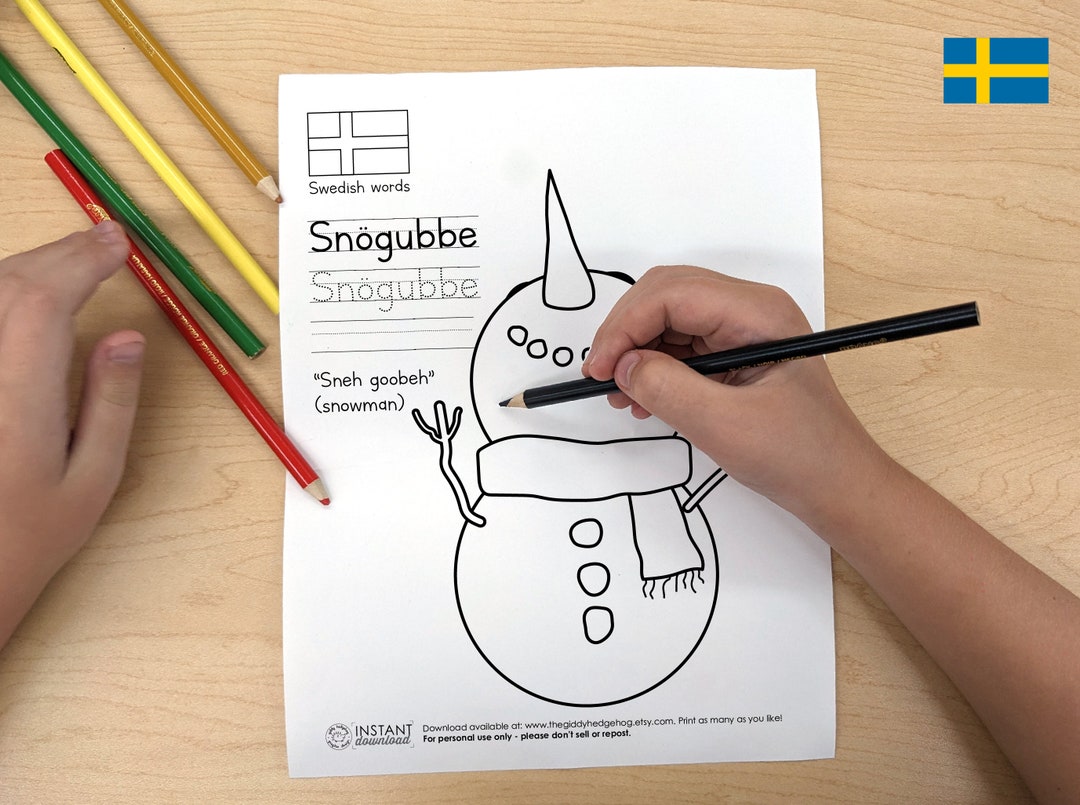 DIY Printable Swedish Snowman Coloring Page Learn Language Tracing ...