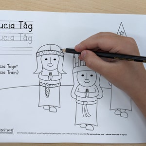 DIY Printable St Lucia Coloring Page Swedish Kids Saint Lucia Santa ...