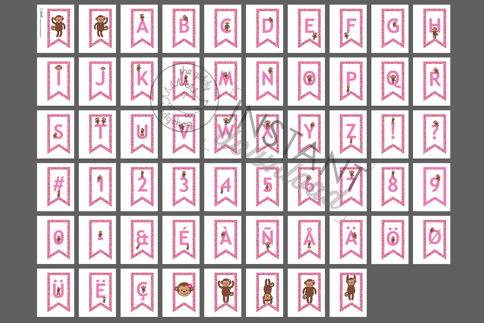 Printable DIY Banner Pink Monkey Custom Fun Baby Monkey Birthday Banner ...