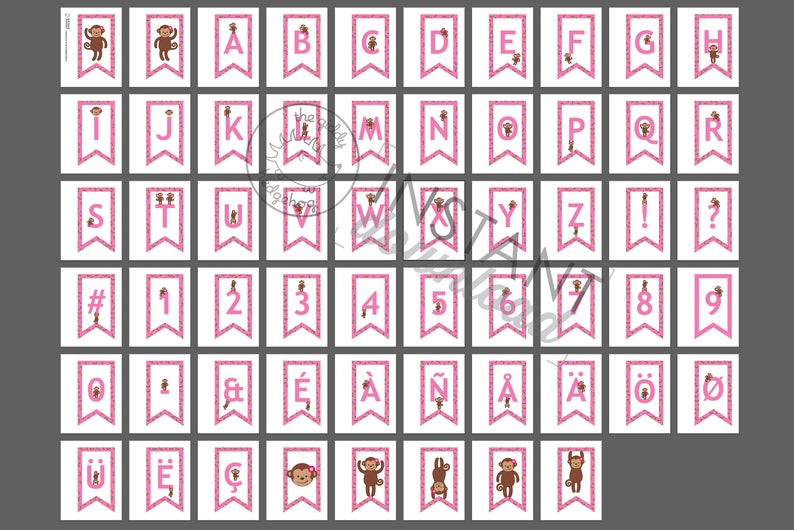 Printable DIY Banner Pink Monkey Custom Fun Baby Monkey Birthday Banner ...