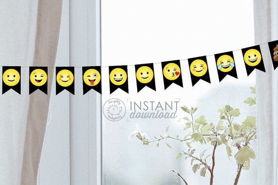 Party Supplies Small Printable DIY Emoji Party Banner Birthday Party ...