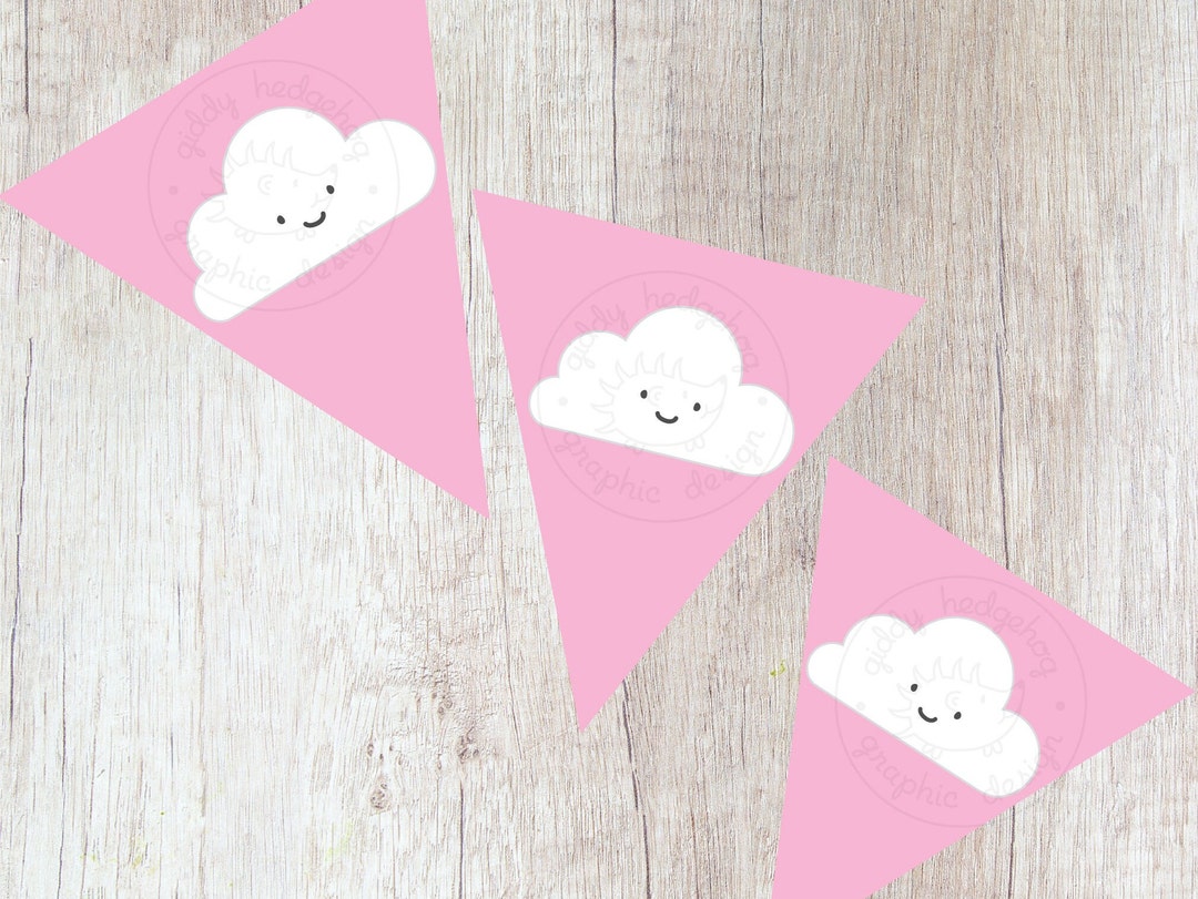 DIY Printable Pink Cloud Rain Sprinkle Banner Garland Birthday Sign ...