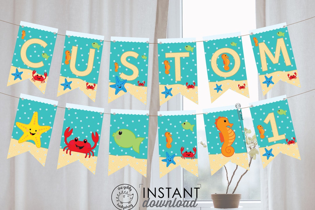 DIY Printable Banner Under the Sea Custom Name Ocean Birthday Sign ...