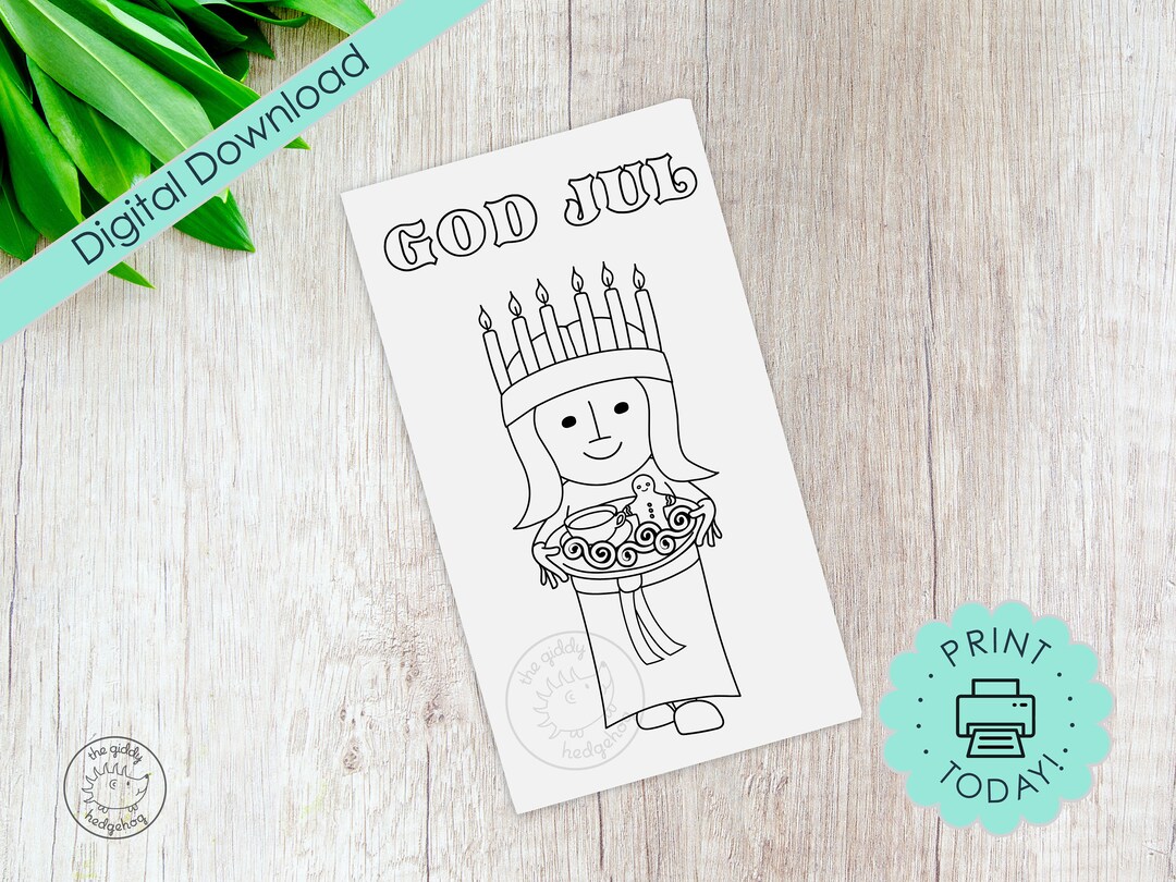 DIY Printable St Lucia Card Greetings God Jul Swedish Christmas Thank ...