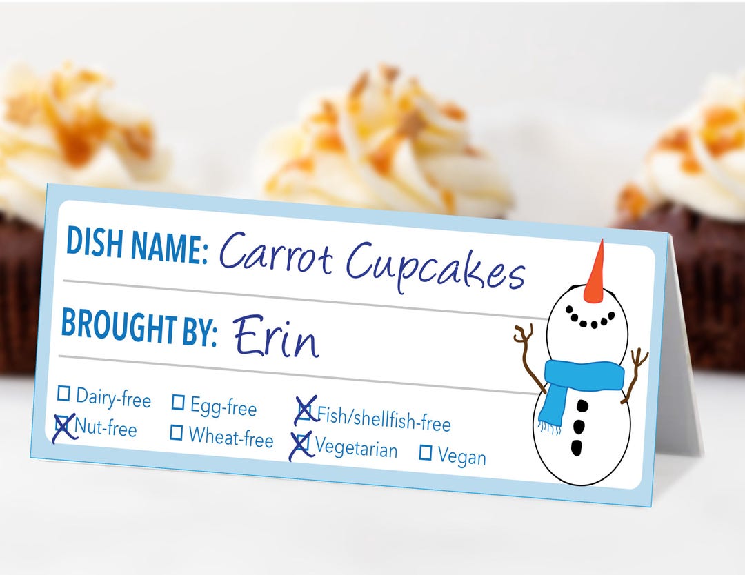 DIY Printable Food Cards Christmas Allergy Form Winter Holiday Party ...