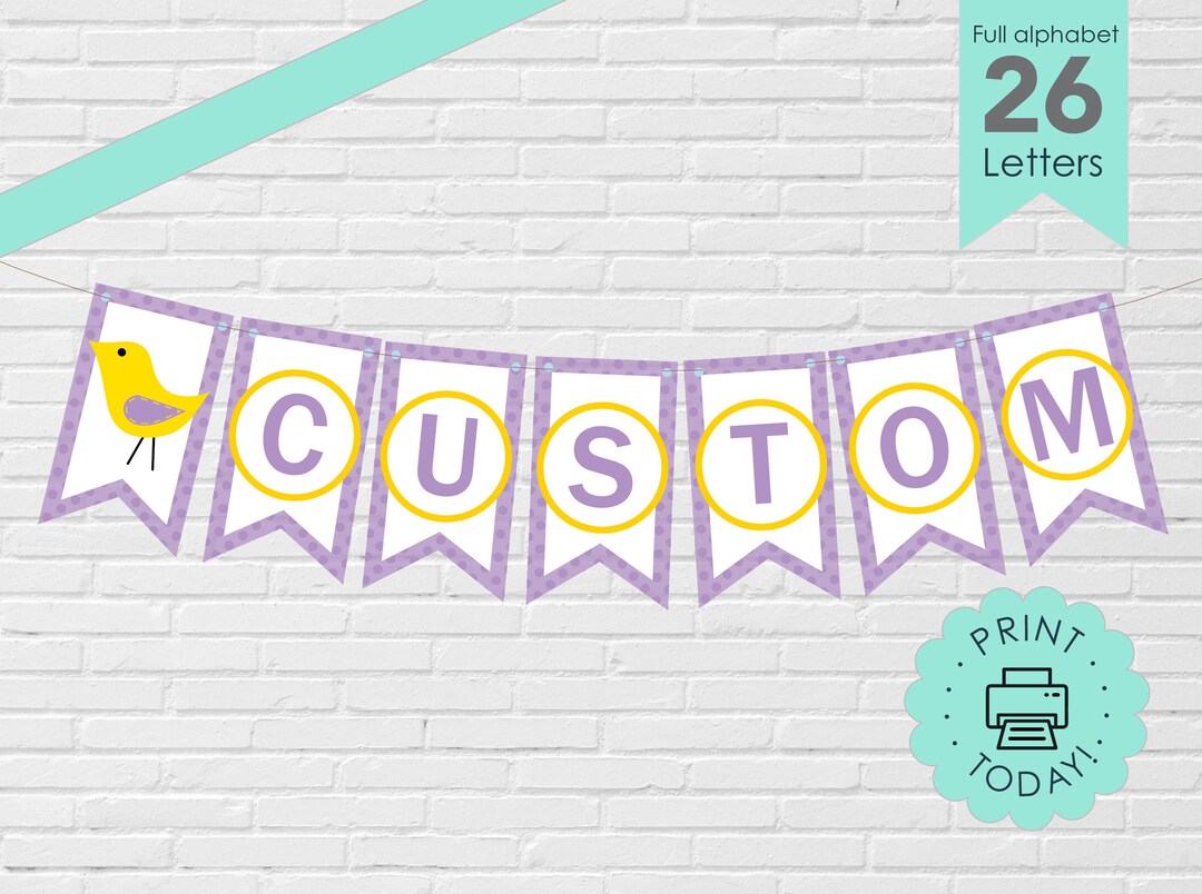 DIY Printable Bird Day Banner Pastel Custom Baby Shower Party ...