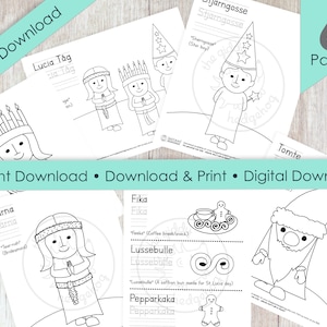 DIY Printable St Lucia Coloring Page Swedish Kids Saint Lucia Santa ...