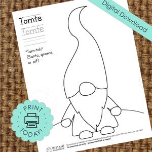 DIY Printable Swedish Tomte Coloring Page Teach Kids Language Learn ...