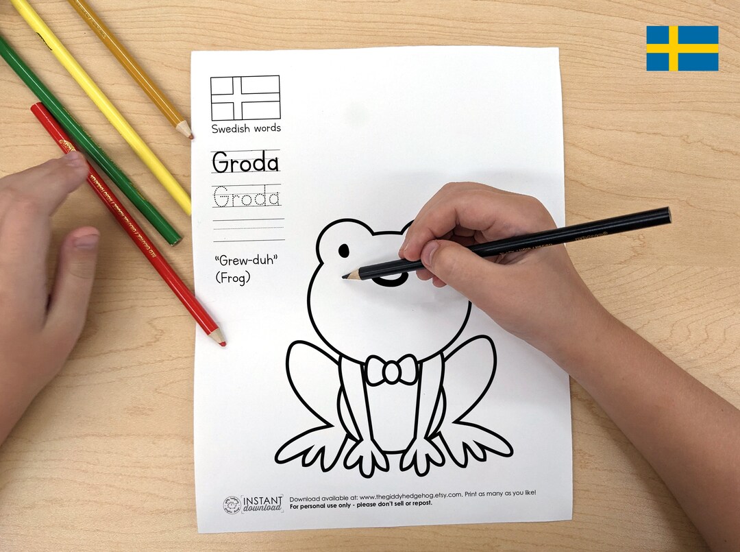 DIY Printable Swedish Frog Coloring Page Learn Language Tracing Letters ...