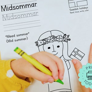 DIY Printable Swedish Learn Language Midsummer Coloring Page Tracing ...