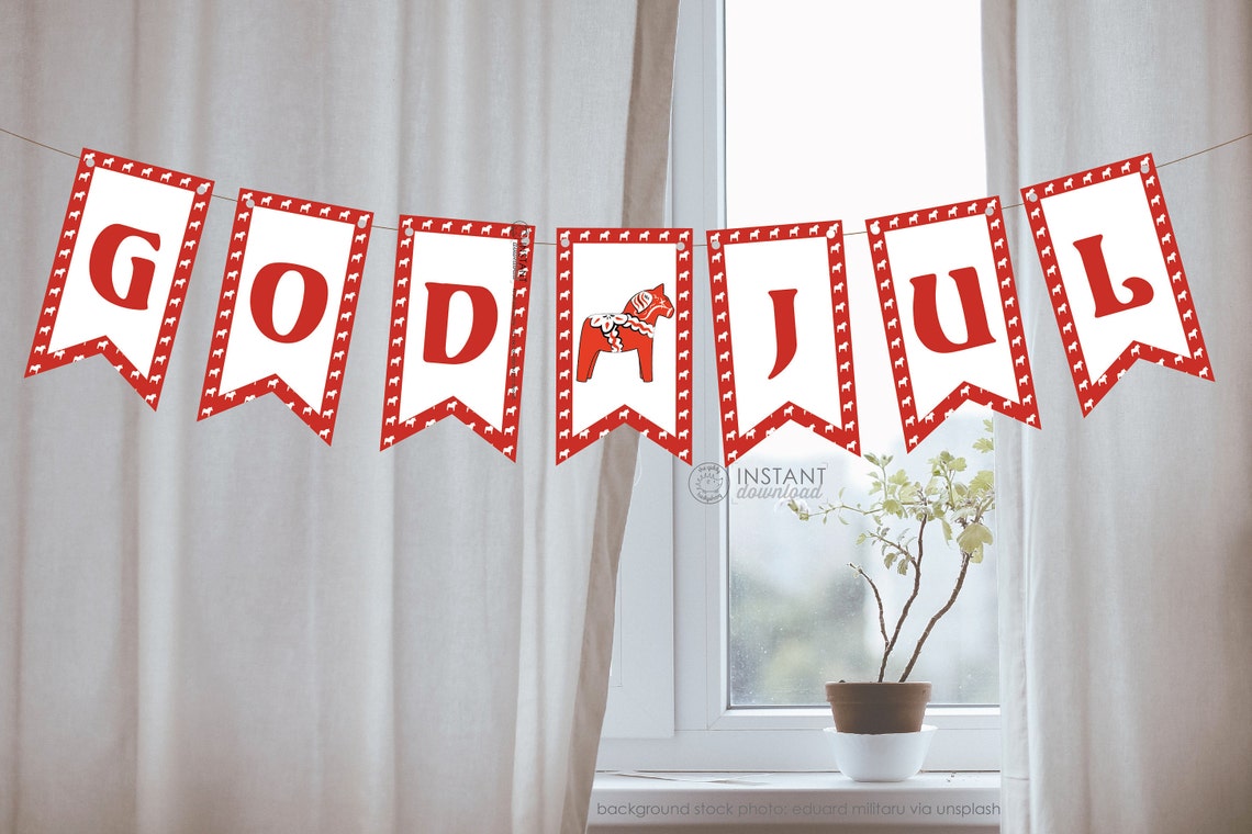 DIY Printable Banner Swedish Midsummer Dalahorse Blue Bunting Svensk ...