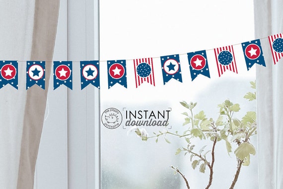 DIY Printable Banner Red White Blue Party Flags Patriotic - Etsy