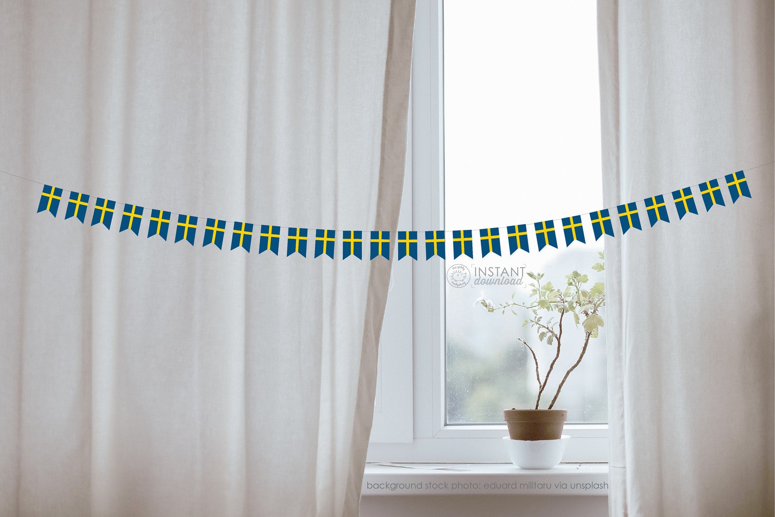 DIY Banner Printable Swedish Flag Bunting Garland Cupcake Toppers ...
