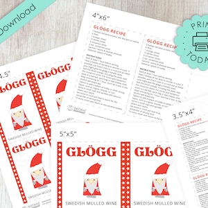 Printable DIY Glögg Bottle Label Recipe Swedish Tomte Gnome Santa ...