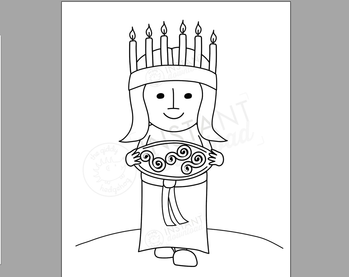 DIY Printable St Lucia Coloring Page Swedish Kids Saint Lucia - Etsy