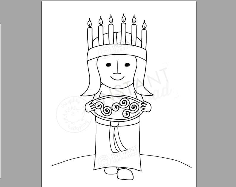 DIY Printable St Lucia Coloring Page Swedish Kids Saint Lucia - Etsy