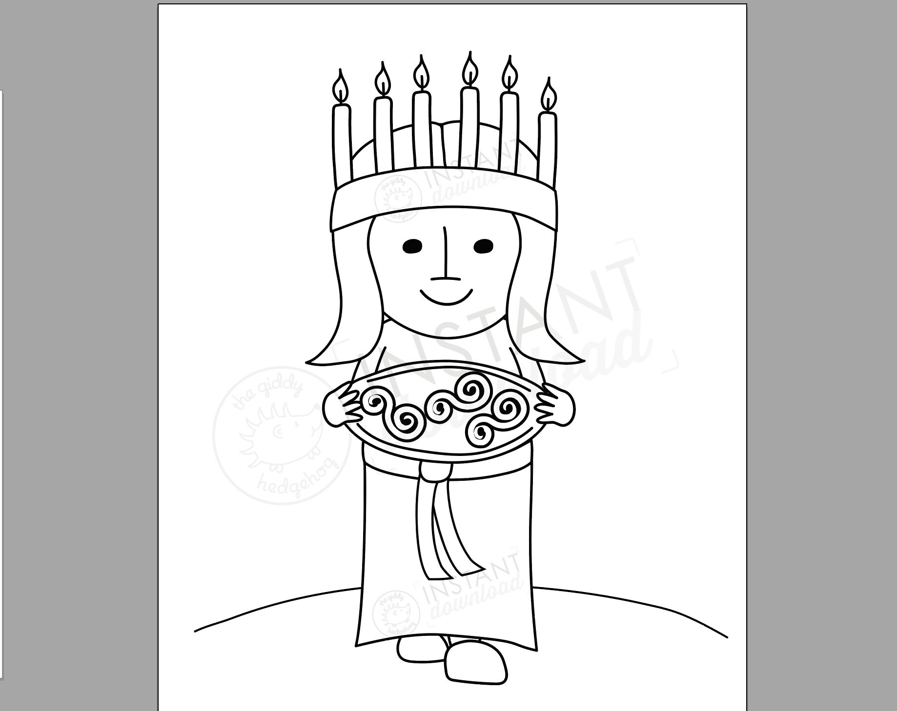 DIY Printable St Lucia Coloring Page Swedish Kids Saint Lucia - Etsy ...