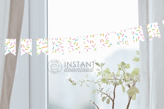 Small DIY Banner Printable Pink Sprinkles Party Bunting Flags - Etsy