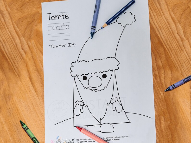 DIY Printable Swedish Tomte Coloring Page Teach Kids Language Learn ...