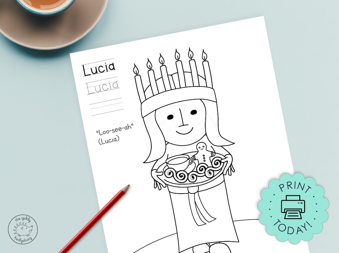 DIY Printable St Lucia Coloring Page Swedish Kids Saint Lucia Santa ...