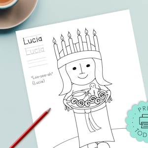 DIY Printable St Lucia Coloring Page Swedish Kids Saint Lucia Santa ...