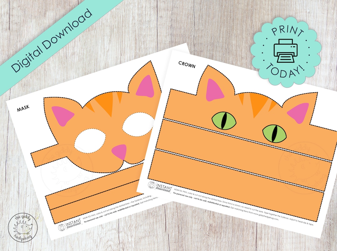 DIY Printable Cat Masks Halloween Costume Girl Kitten Mask Masquerade Kitty Boy Cat Birthday ...