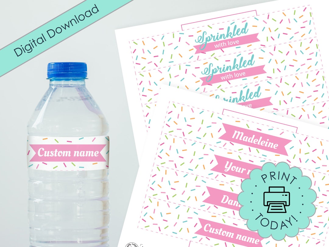 Printable DIY Sprinkle Water Bottle Label Girl Baby Shower Sprinkles ...