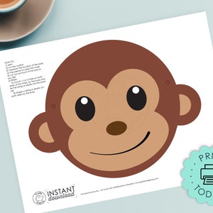 DIY Printable Monkey Masks Halloween Costume Girl Monkey Mask Pattern ...