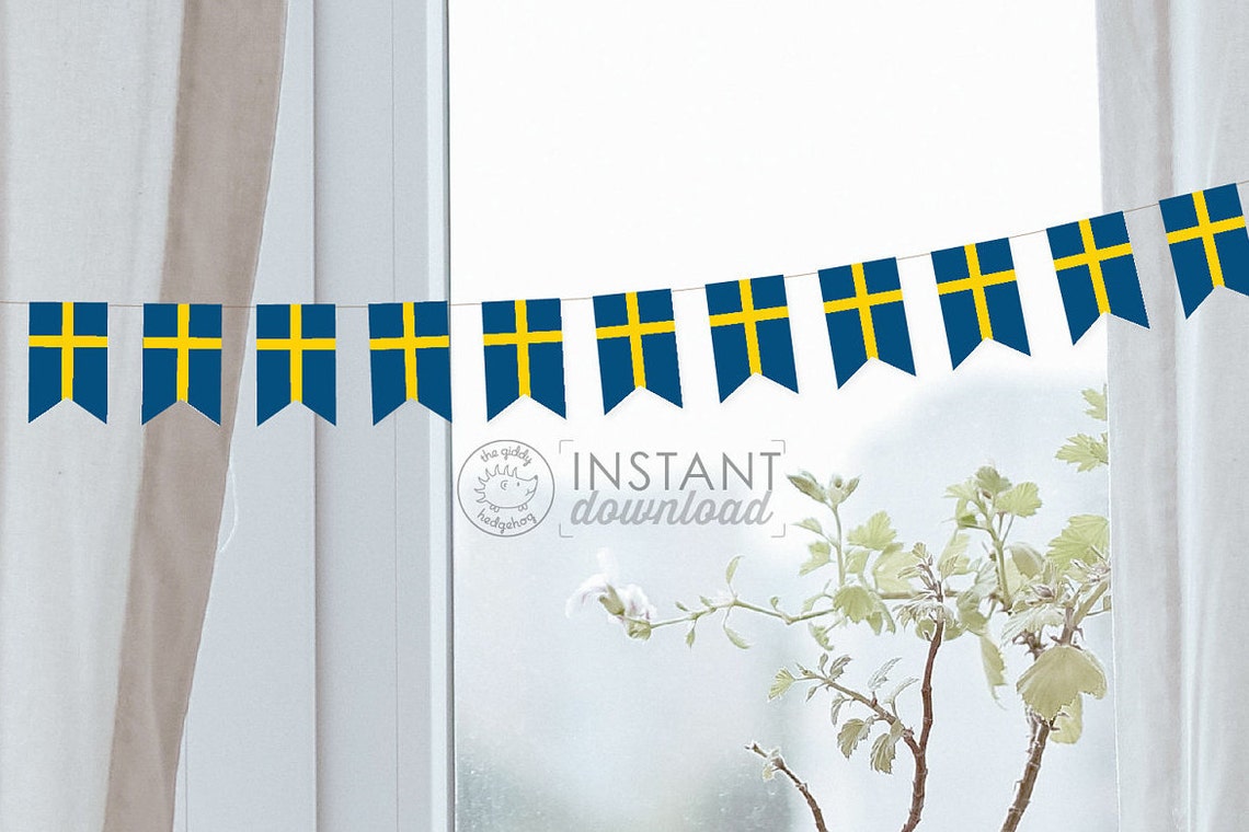 DIY Banner Printable Swedish Flag Bunting Garland Cupcake - Etsy